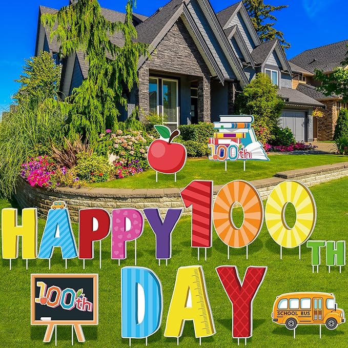 Amazon.com : ADXCO 17 Pack 100 Days of School Yard Signs Decorations ...