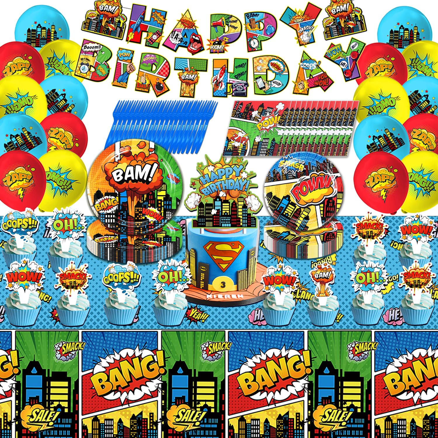 City theme Party Decorations supplies Include Plate, Napkin, Tablecloth ...