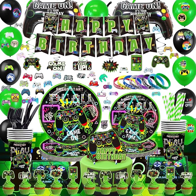 Amazon.com: KOTLMIGHT Green Gamer Birthday Party Decoration - 269Pcs ...