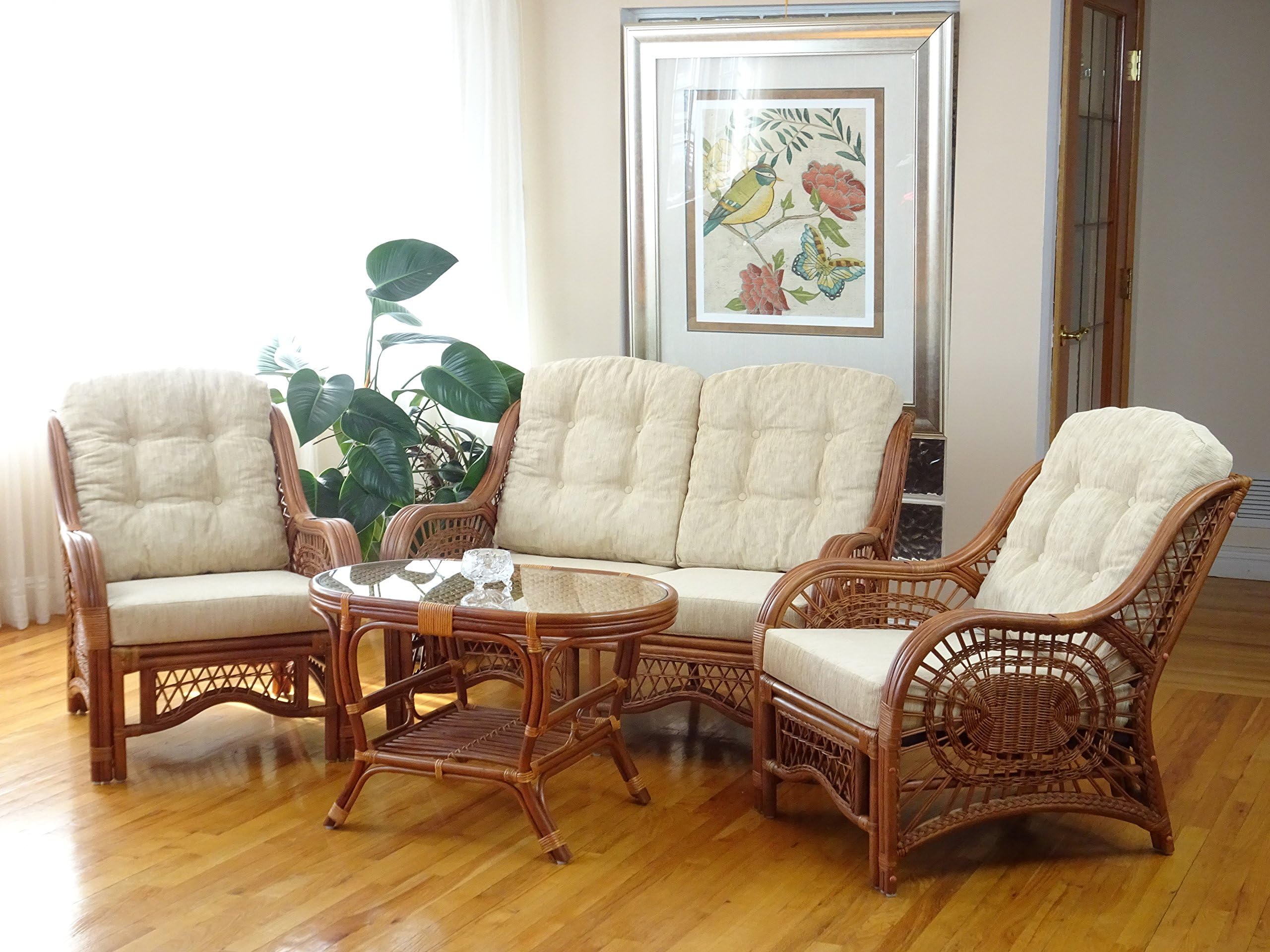 Amazon.com: Malibu Lounge Set of 4: 2 Natural Rattan Wicker Chairs ...