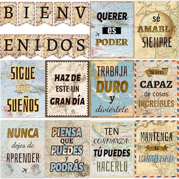 Amazon.com : 21Pcs Back to School Spanish Classroom Posters Map Travel ...