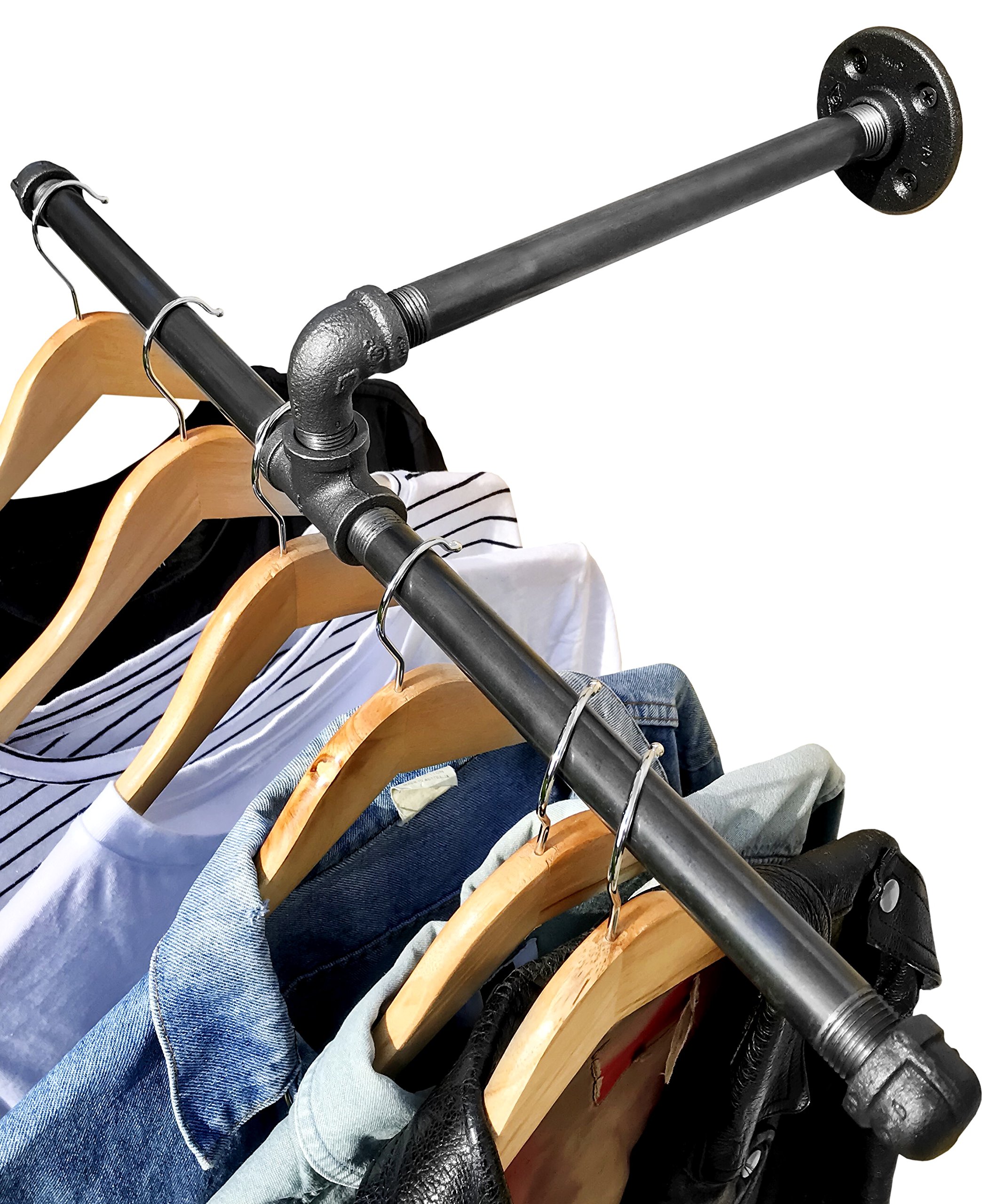 DIY CARTEL Industrial Pipe Wall Mount Clothing & Garment Rack ...