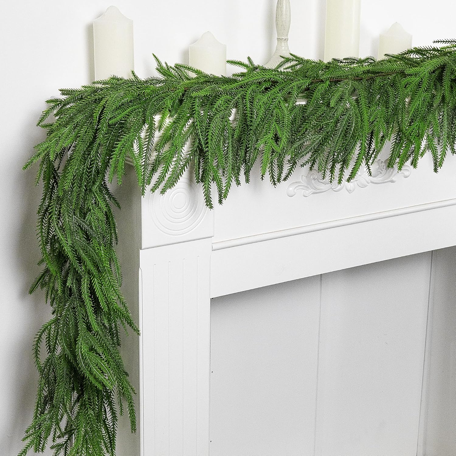 Amazon.com: 2 Pcs Christmas Norfolk Pine Garland, 6 Ft Dense Norfolk Pine Realistic Touch ...