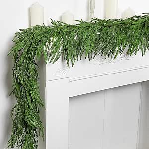 Amazon.com: 2 Pcs Christmas Norfolk Pine Garland, 6 Ft Dense Norfolk Pine Realistic Touch ...