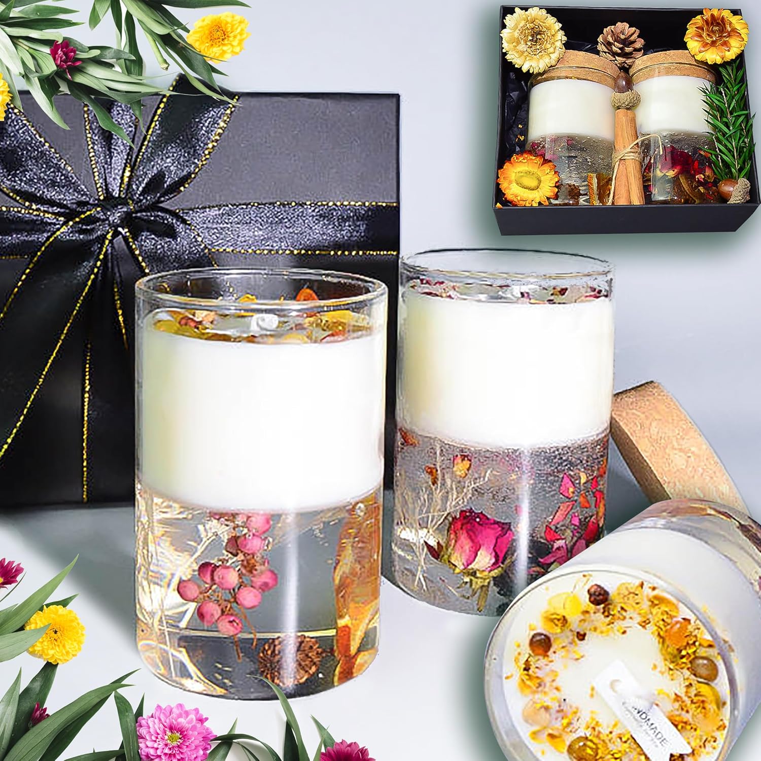 Amazon.com: Crystal Candle Gift Set, Organic Natural Flowers in Yelly ...