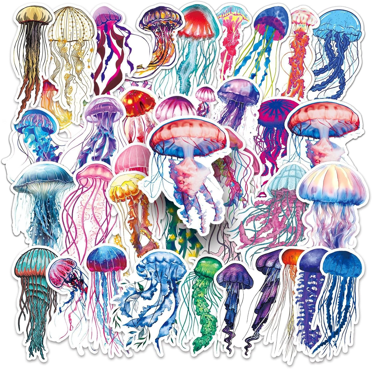 Jellyfish Stickers 50 Pcs Cute Ocean Animals Sticker for Water Bottle ...