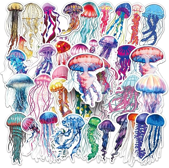 Jellyfish Stickers 50 Pcs Cute Ocean Animals Sticker for Water Bottle ...