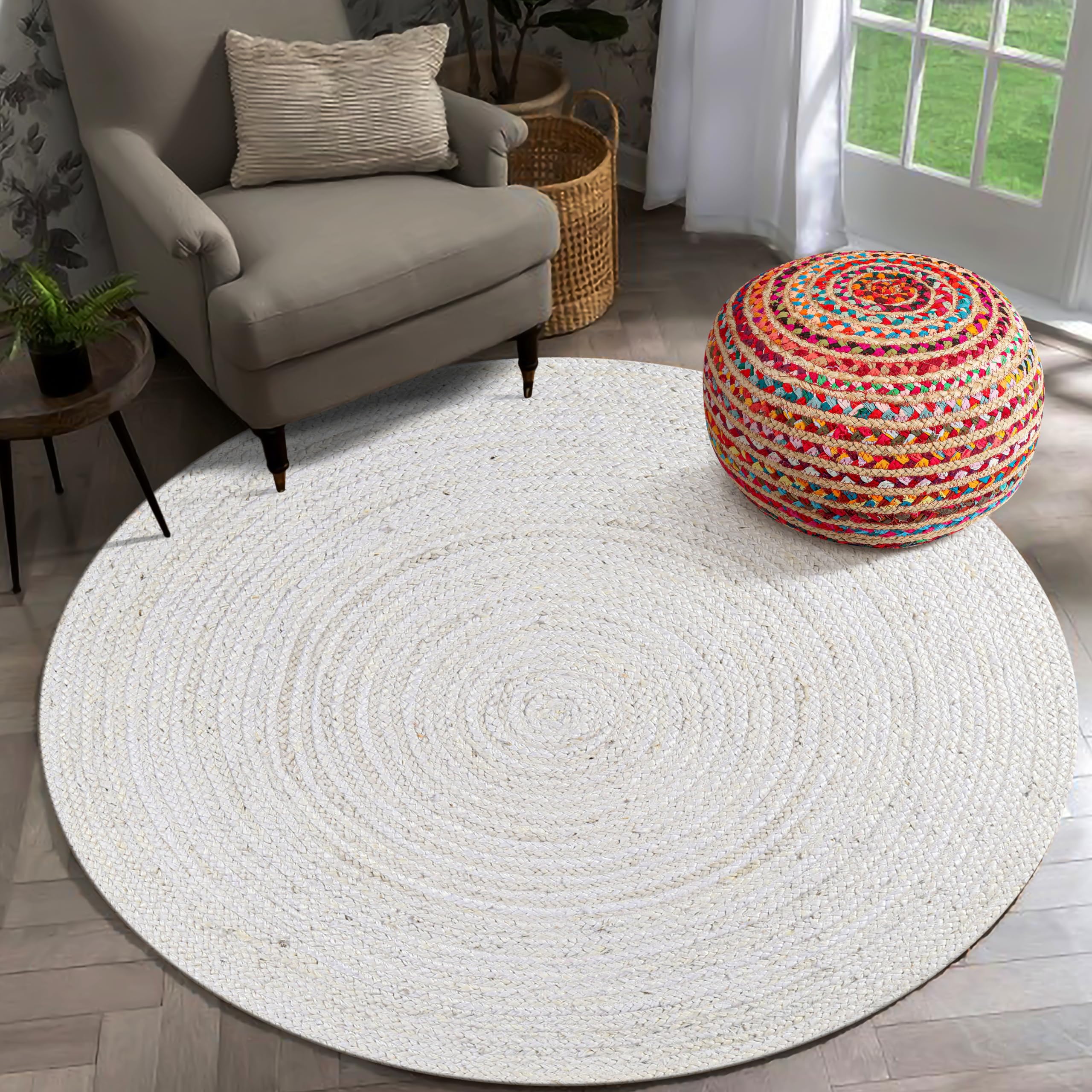 Amazon.com: RIANGI Jute Rug - White Rug - Round Jute Rug, 4 Ft Round ...