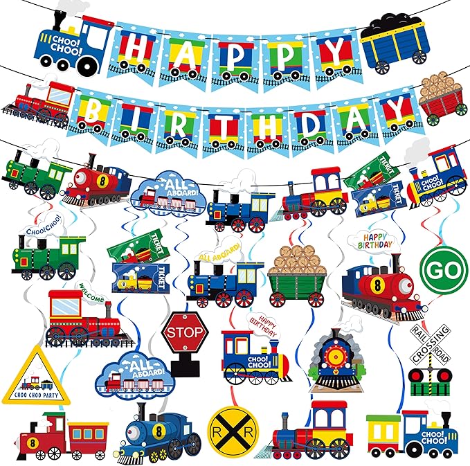 Amazon.com: Train Party Decorations Train Birthday Party Banner ...