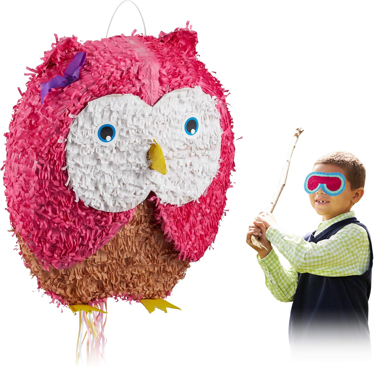 Relaxdays Owl Pinata, Hanging Children’s Paper Piñata, Fillable, Pull ...