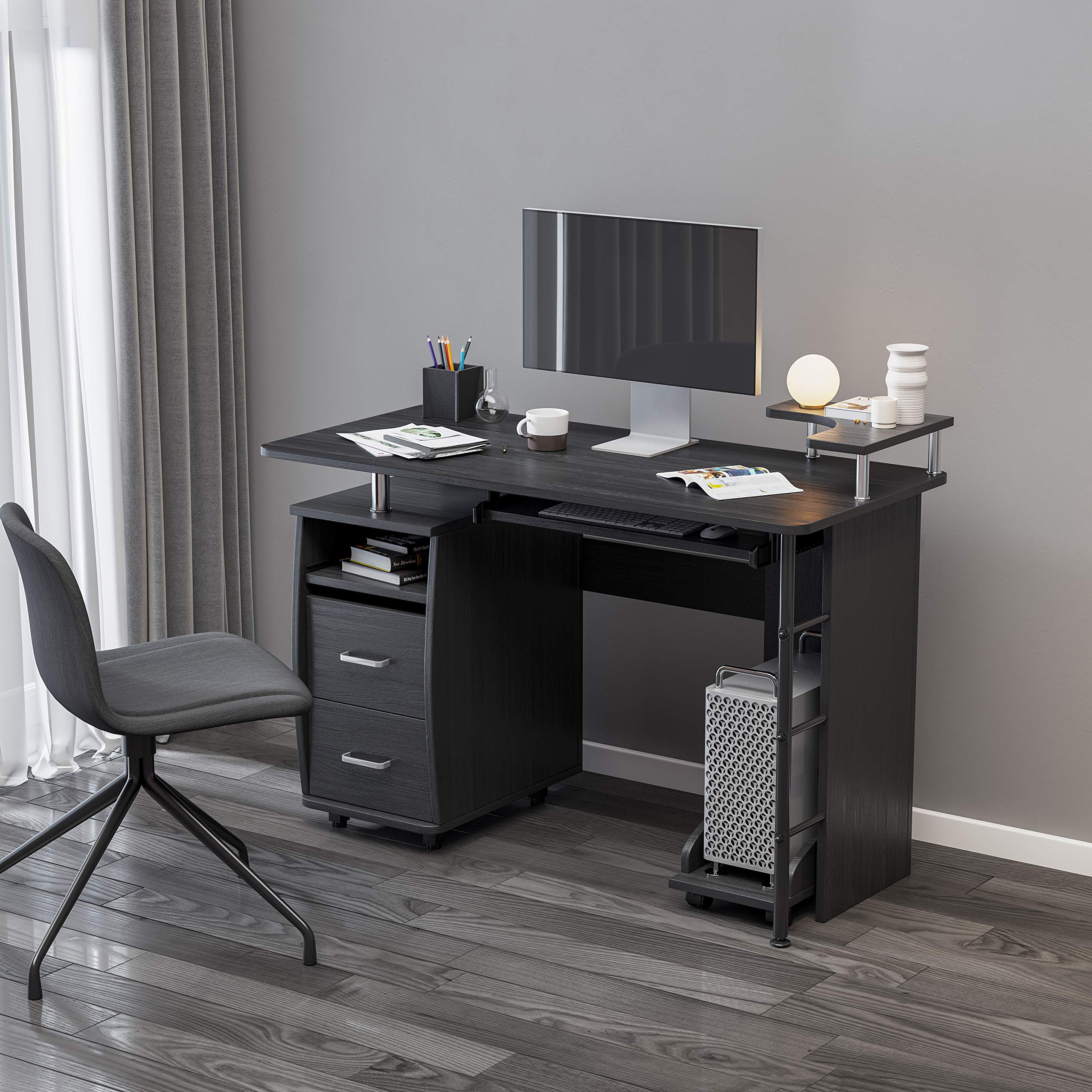 The Majestic Oak: Small Black Computer Desk with Storage Shelves, File ...
