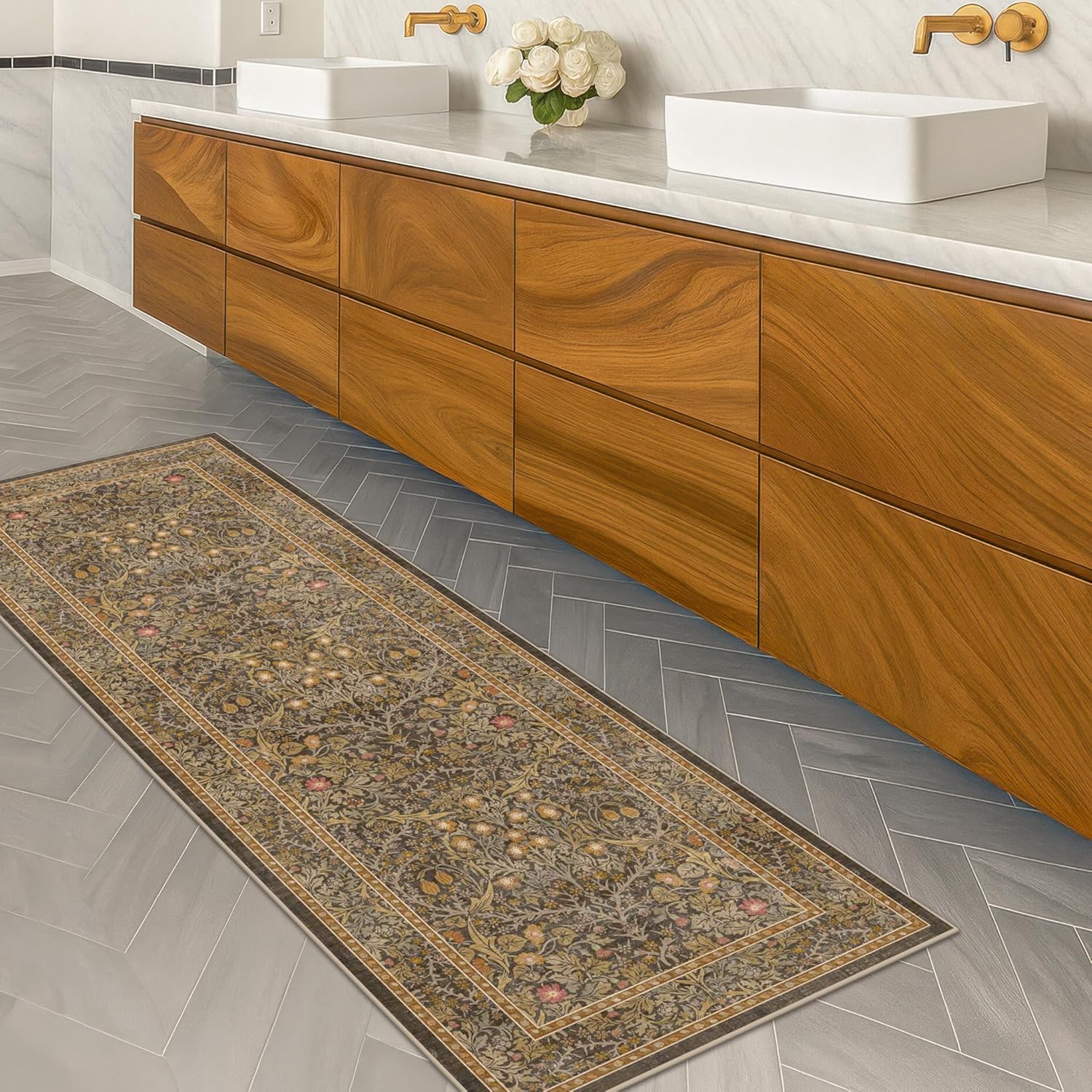 Amazon.com: Non Slip 2x5 Gold Brown Bathroom Runner Rug - Small Runner ...