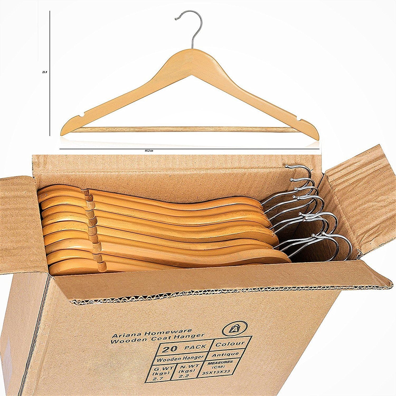 ZANGCO Premium Wooden Hangers - Solid Wood, Non-Slip Notches, 360° Swivel Hook - Ideal for Suits ...