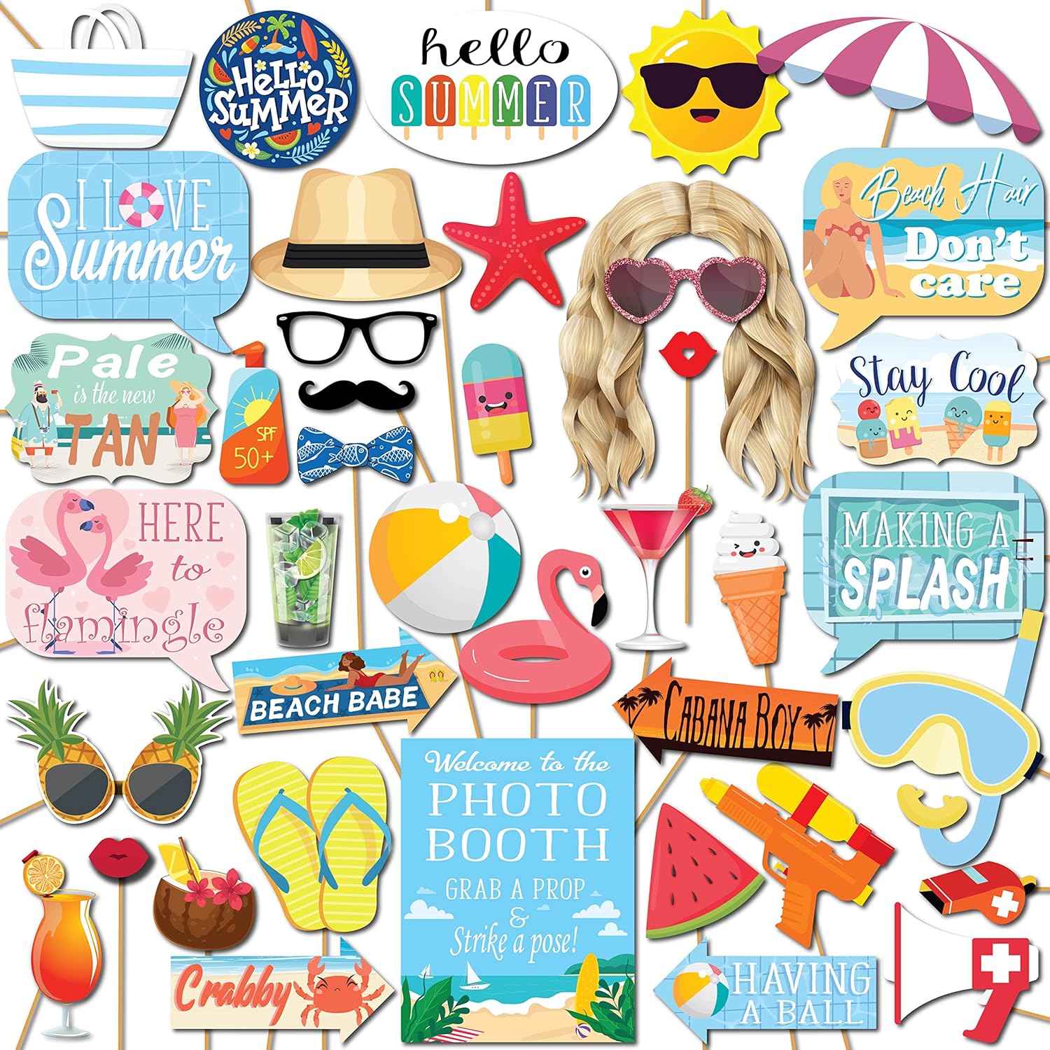 Amazon.com: Summer Photo Booth Props - 41 Pieces with Signs, Adhesive ...