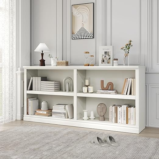 Amazon.com: Bevfint Double Wide Open Shelf Bookcase - 2 Tiers 4 Storage ...