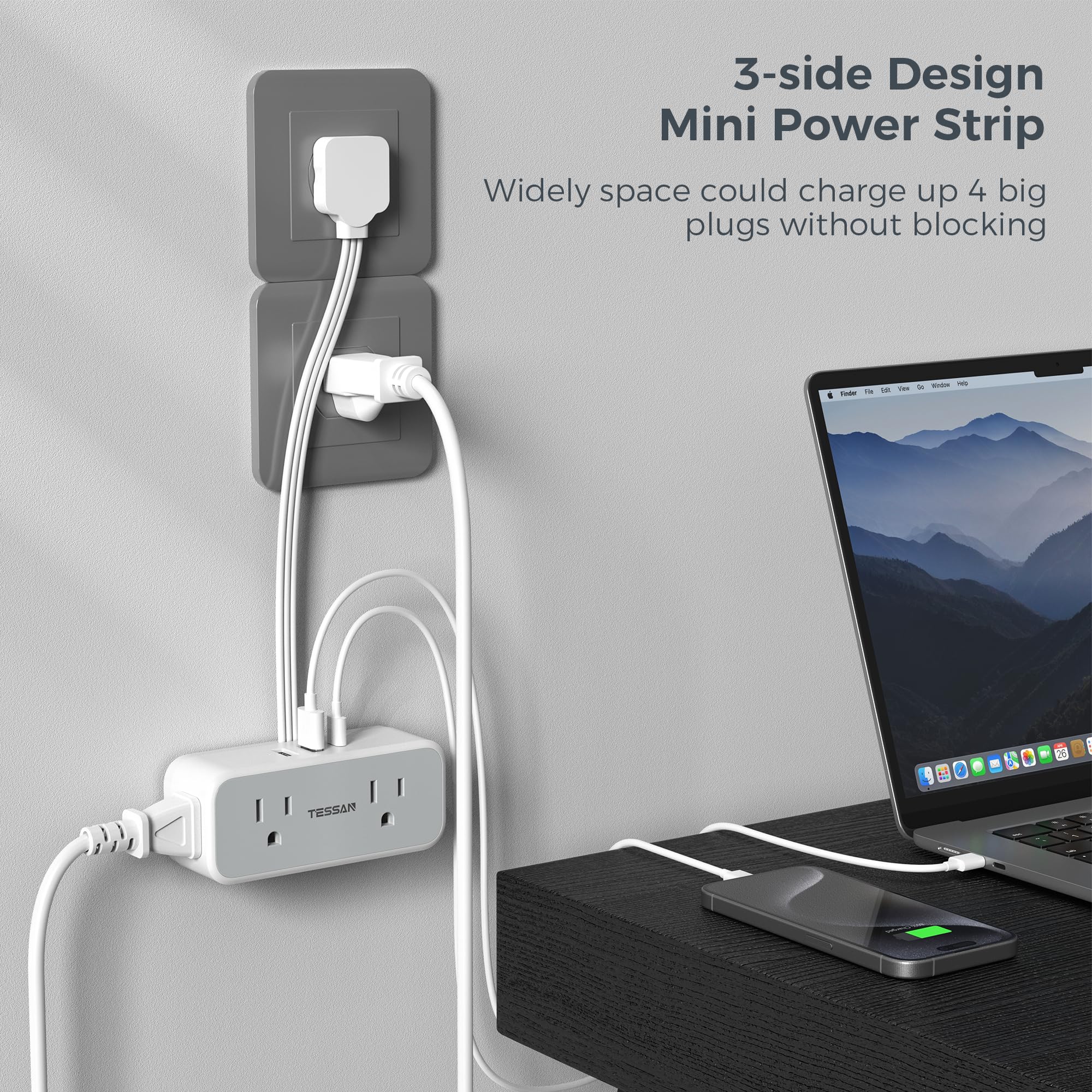 Snapklik.com : Multi Plug Wall Outlet Extender, TESSAN Short Extension ...