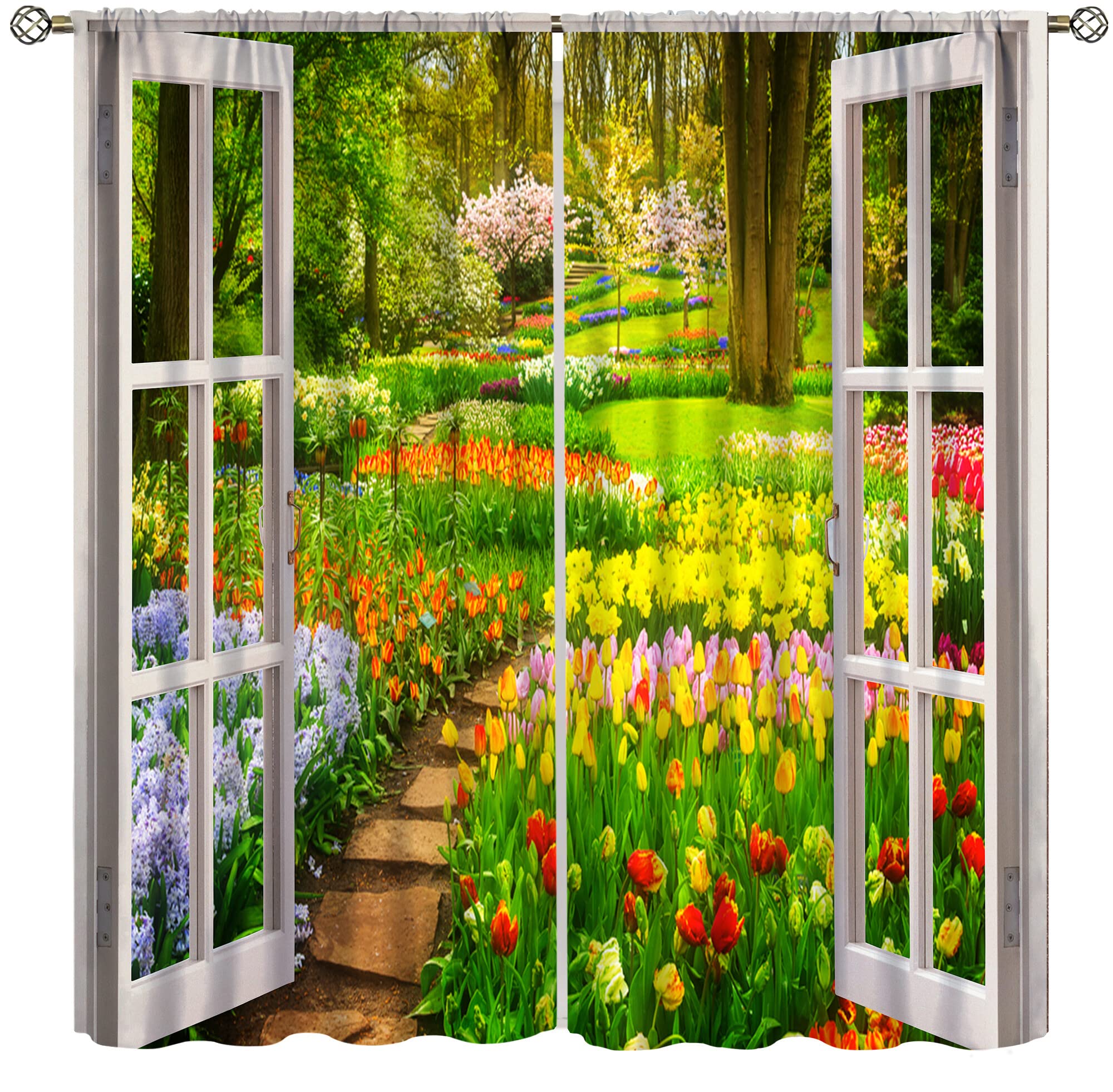 Amazon.com: YCness Landscape Curtains,Flower Forest Nature Curtains for ...