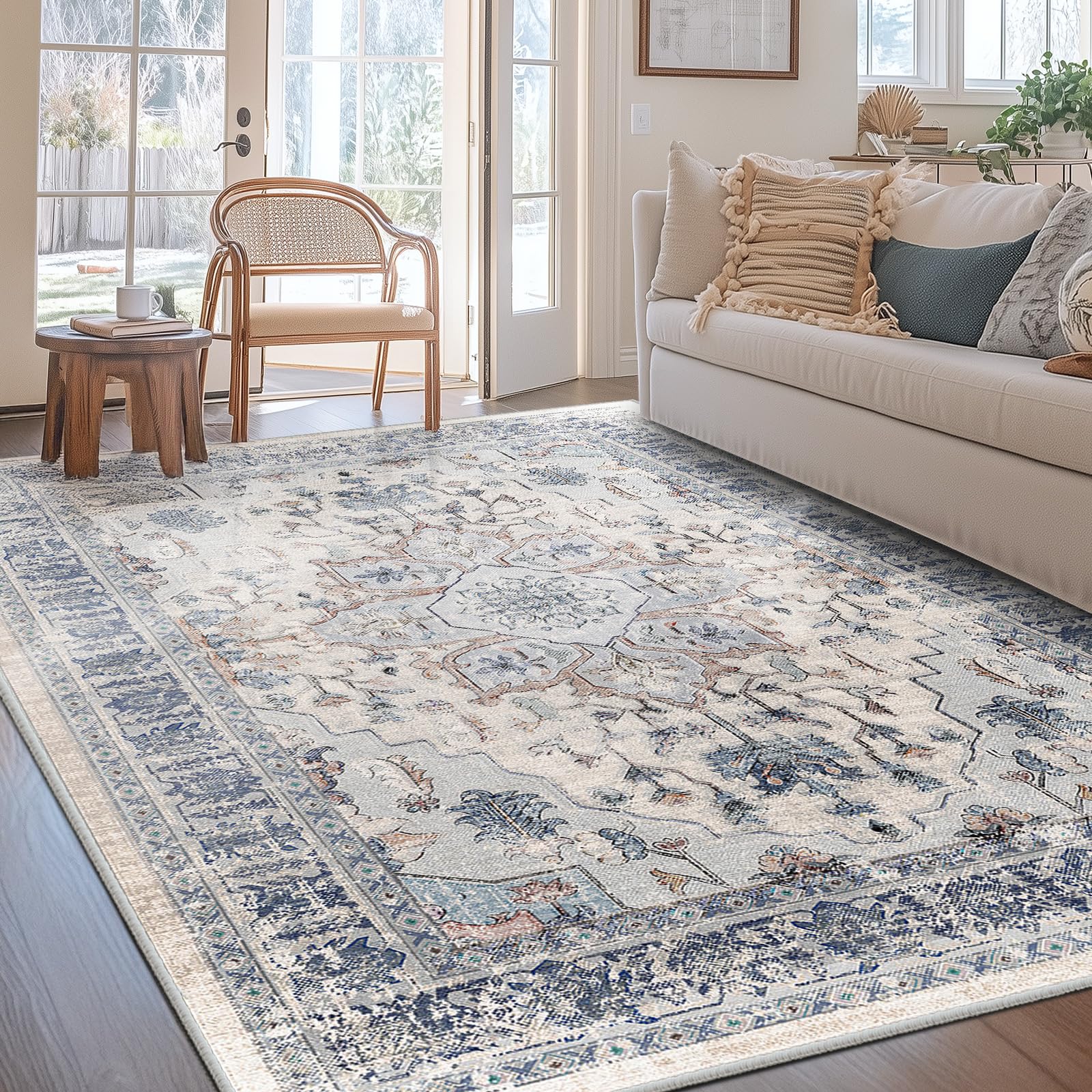 BESTSWEETIE Boho Area Rug 5x7 for Living Room Vintage Floral Washable ...