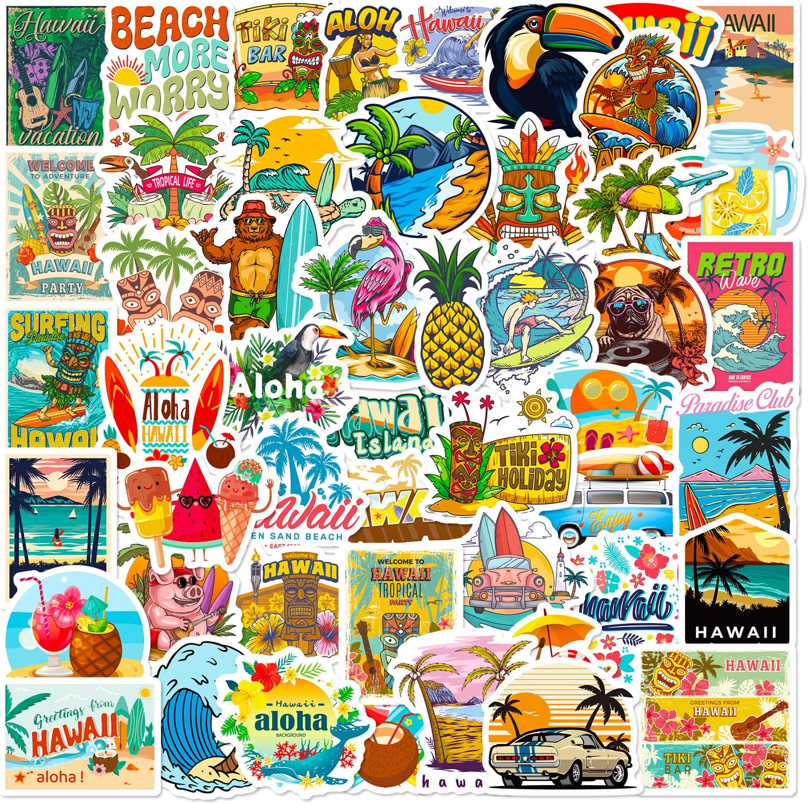 Amazon.com: 205 Pcs Hawaiian Stickers, Hawaii Tropical Stickers Luau ...
