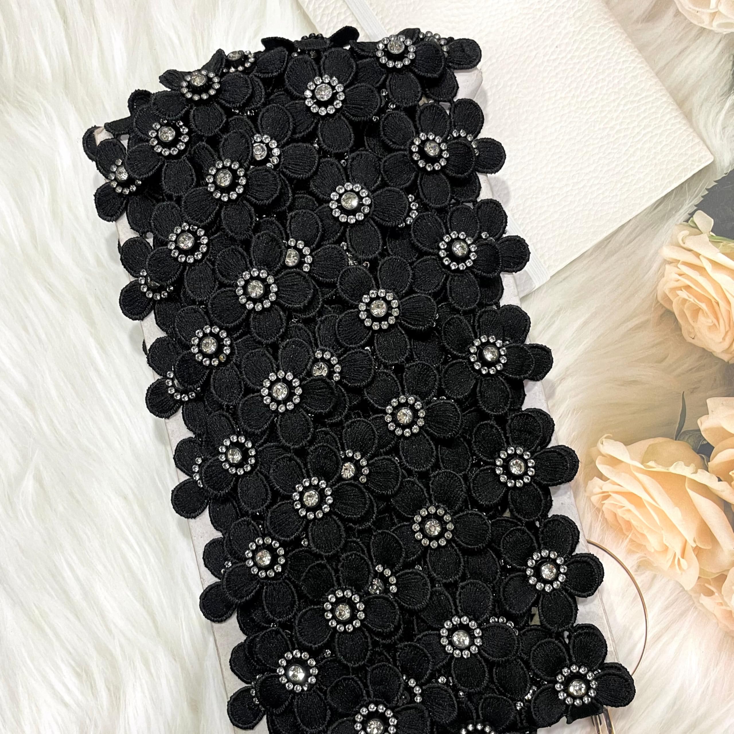 Black Flower Lace Border Flower Corner Border Black White Stock