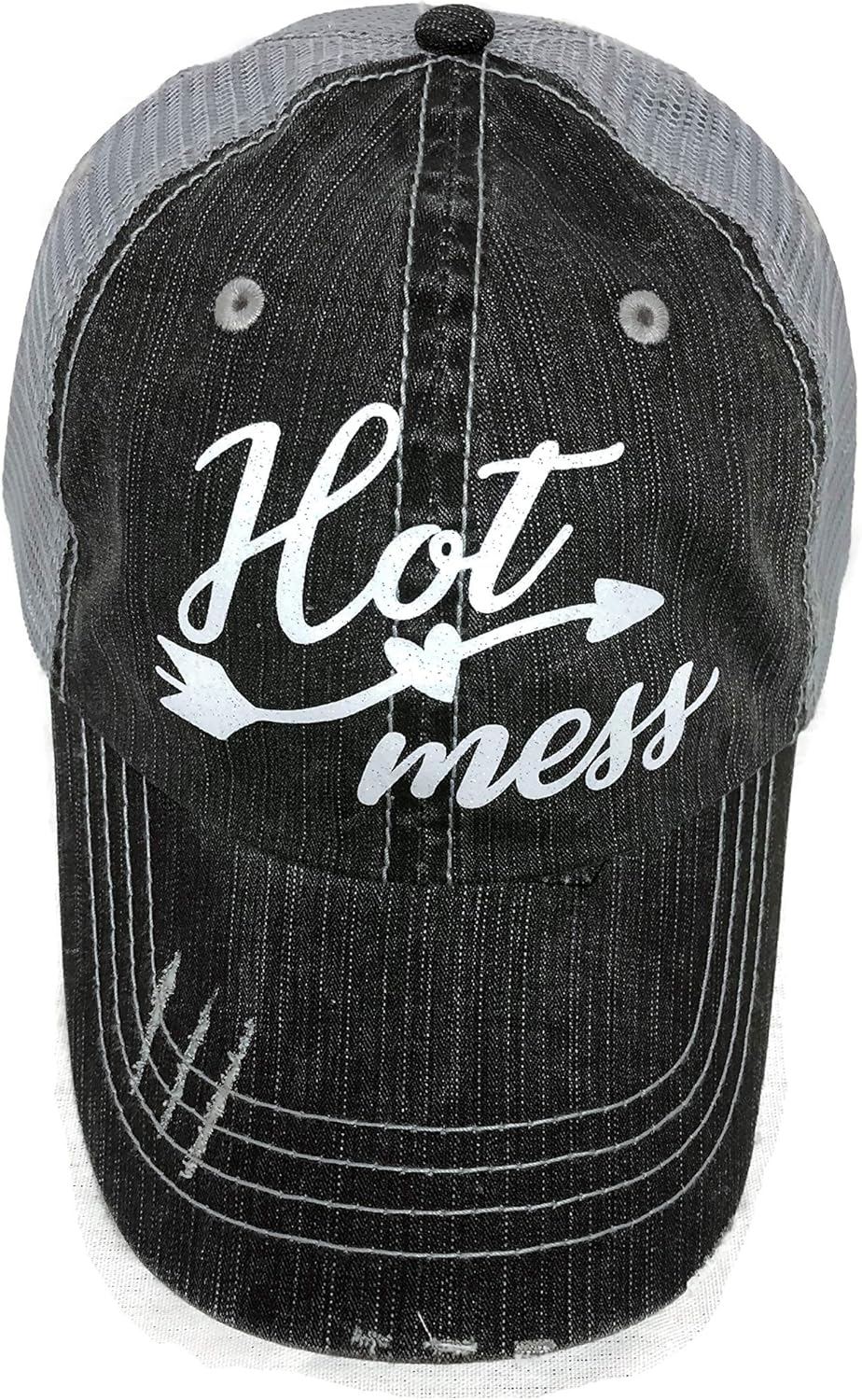 White Glitter Hot Mess Distressed Look Grey Trucker Cap Hat Fashion at ...