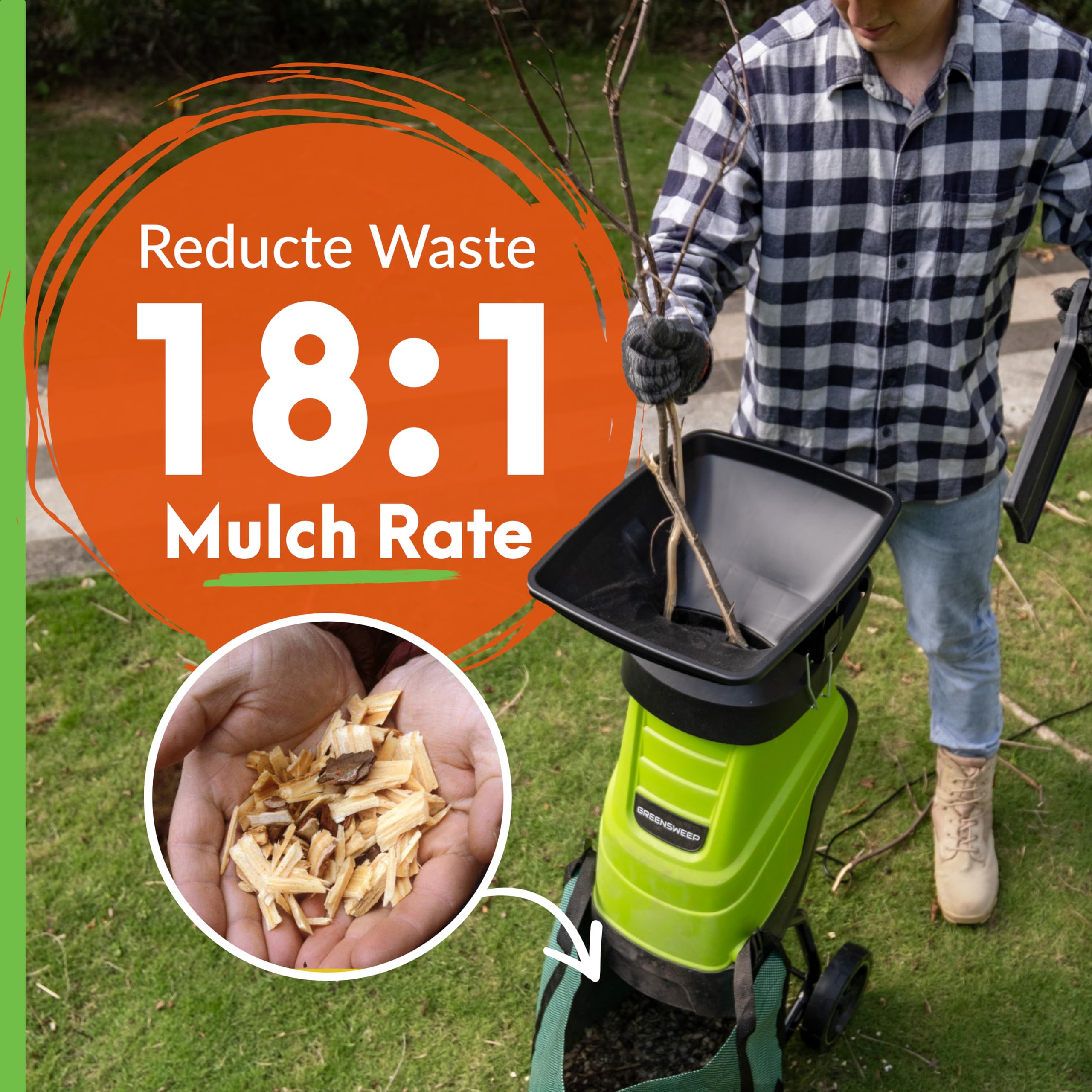 Snapklik.com : GreenSweep Electric Wood Chipper & Mulcher 15A Powerful ...