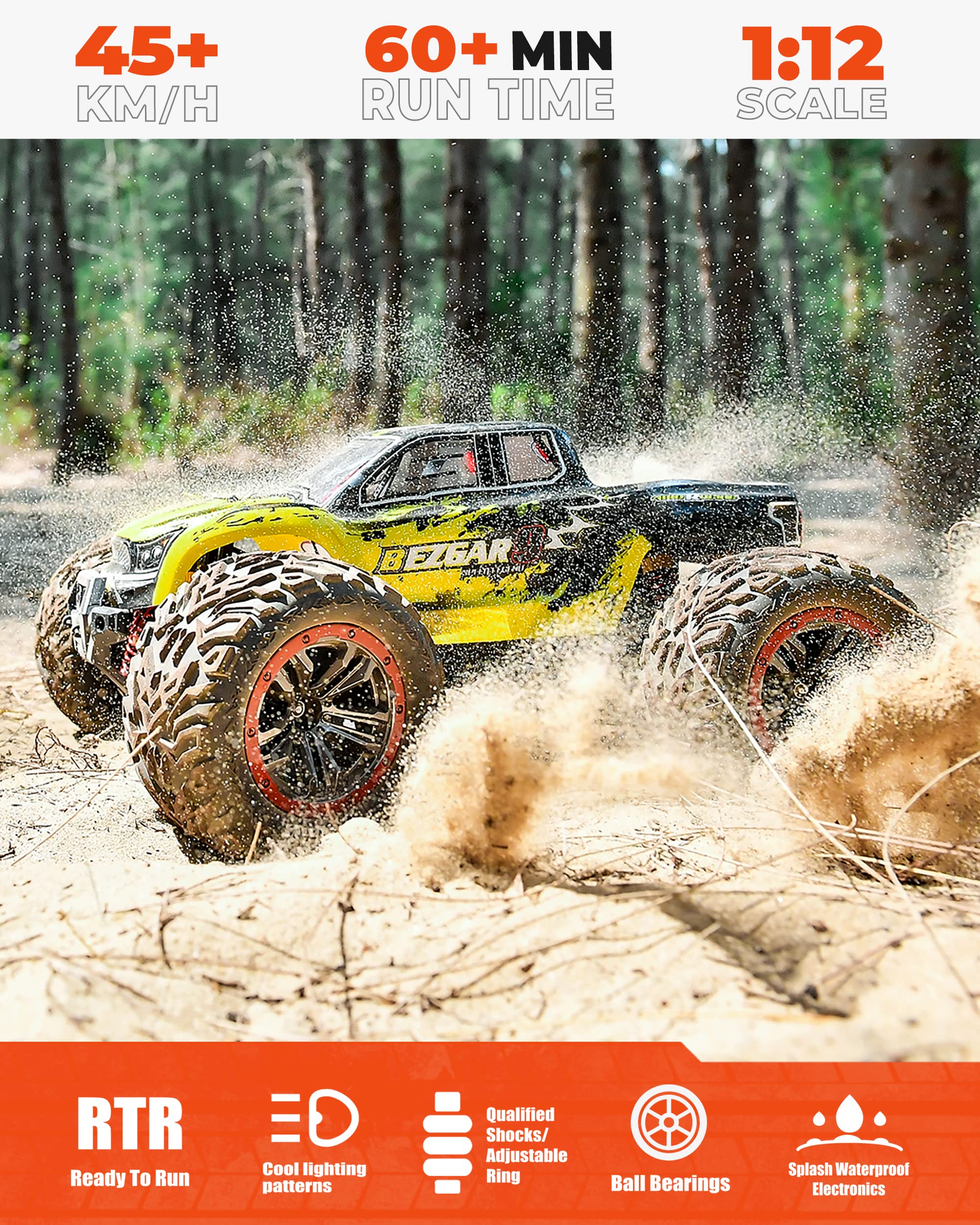 BEZGAR HM123 Hobby Grade 1:12 Scale RC Trucks, 4WD High Speed 45 Km/h ...