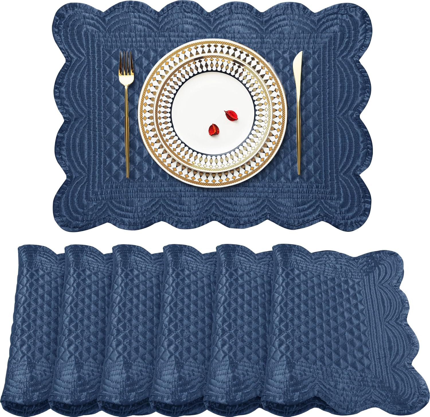 Amazon.com: HOMBYS Satin Quilted Placemats Set of 6, Place Mats Luxury ...