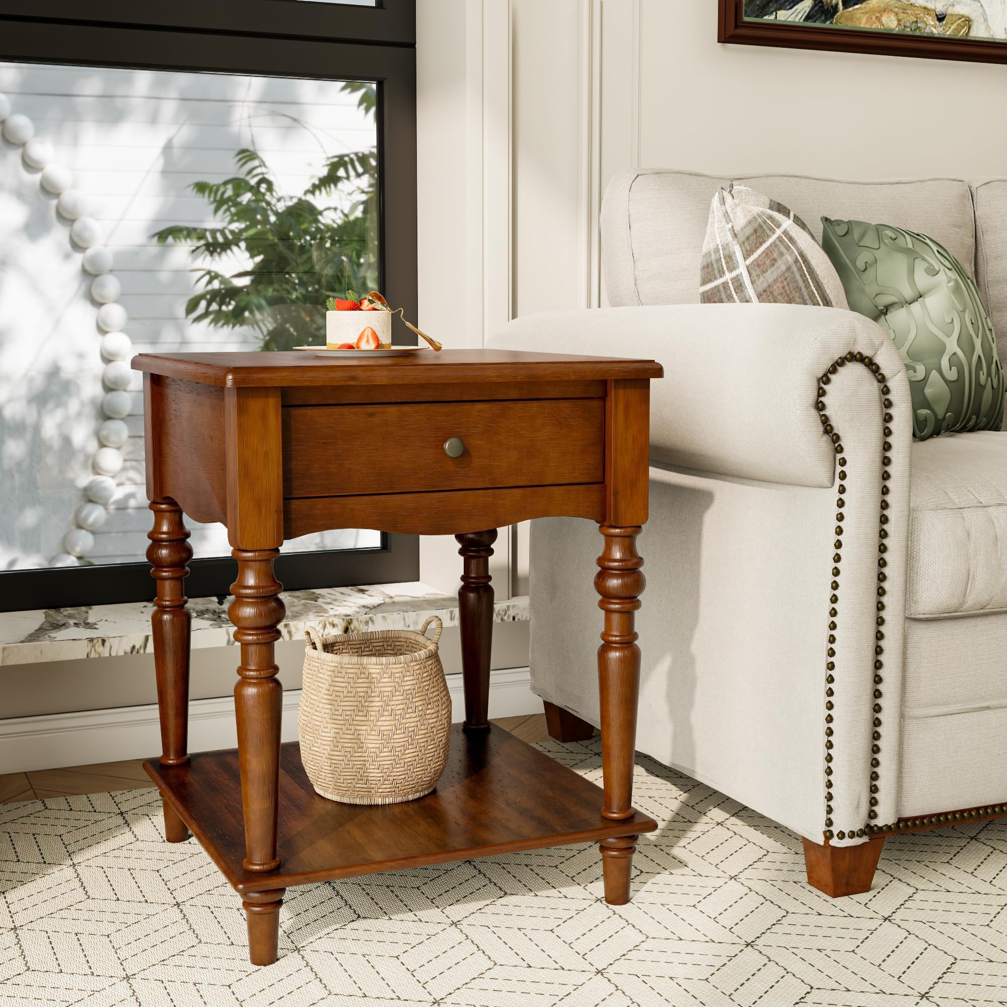 Amazon.com: Narrow End Table with Drawer and Storage Shelf, Solid Wood ...