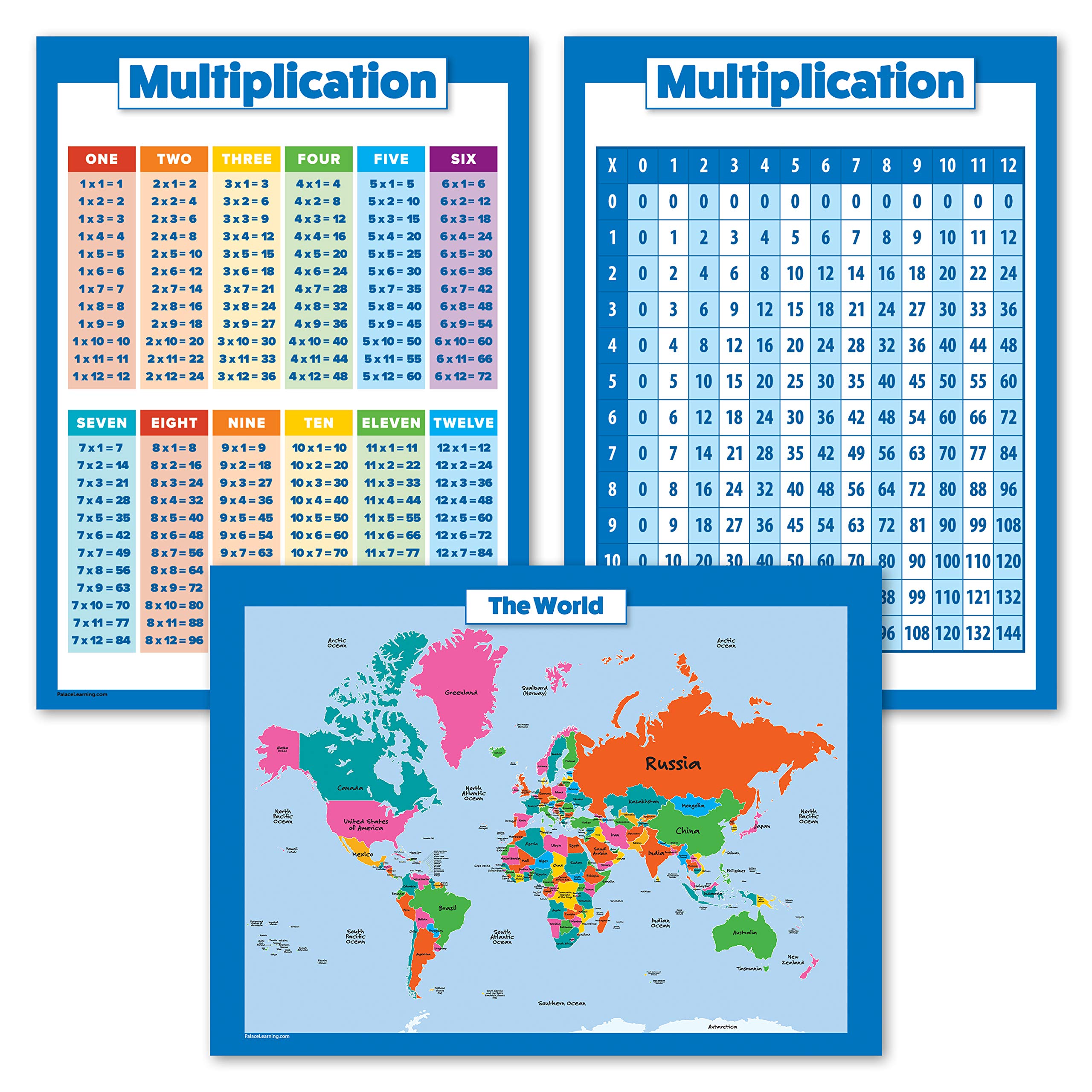 3 Pack Multiplication Tables World Map For Kids Poster Set | Desertcart GB