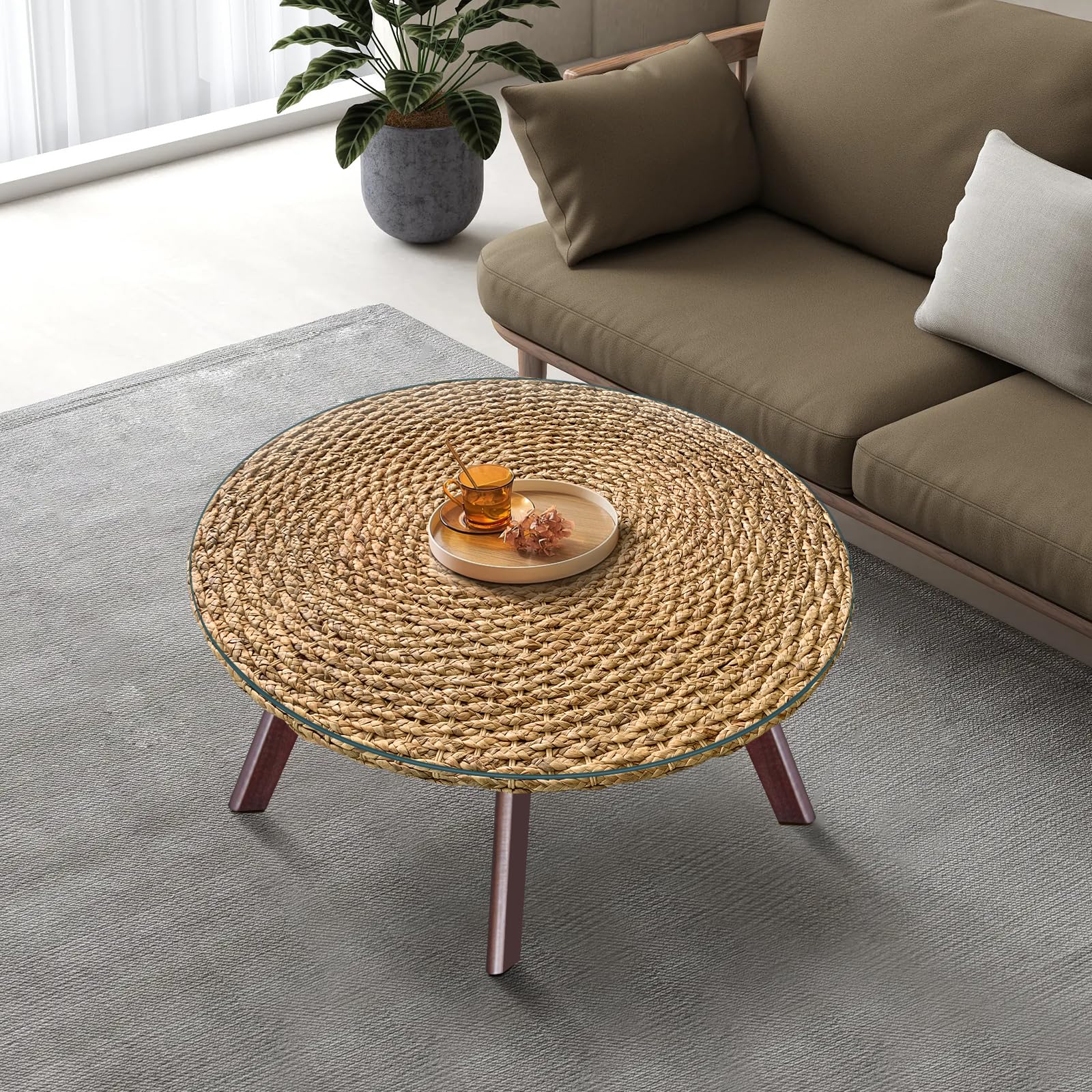 Amazon.com: NOVADÉCHOM Rattan Round Coffee Table, with Glass Top 4 ...