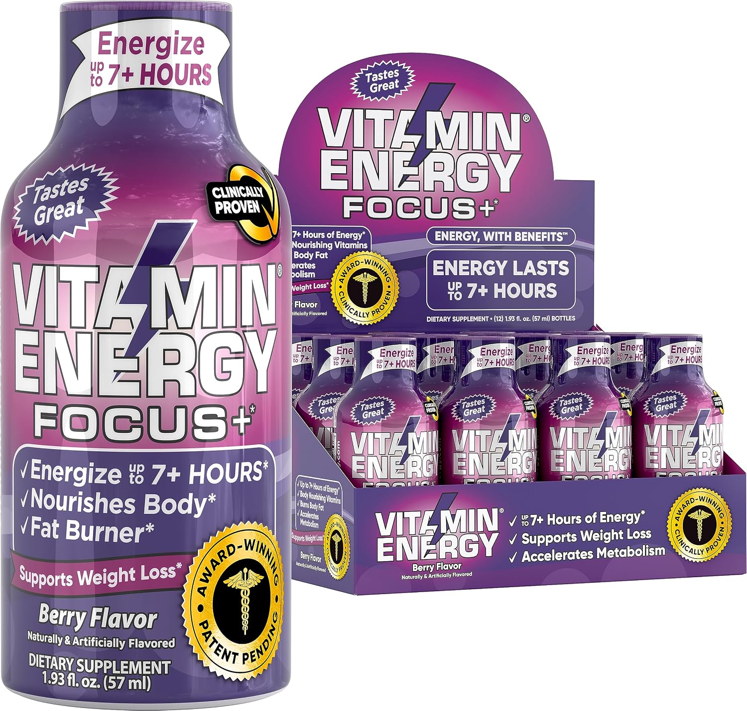 Amazon.com : Vitamin Energy Focus+ Energy Drink Shot, Up to 7+ Hours of ...