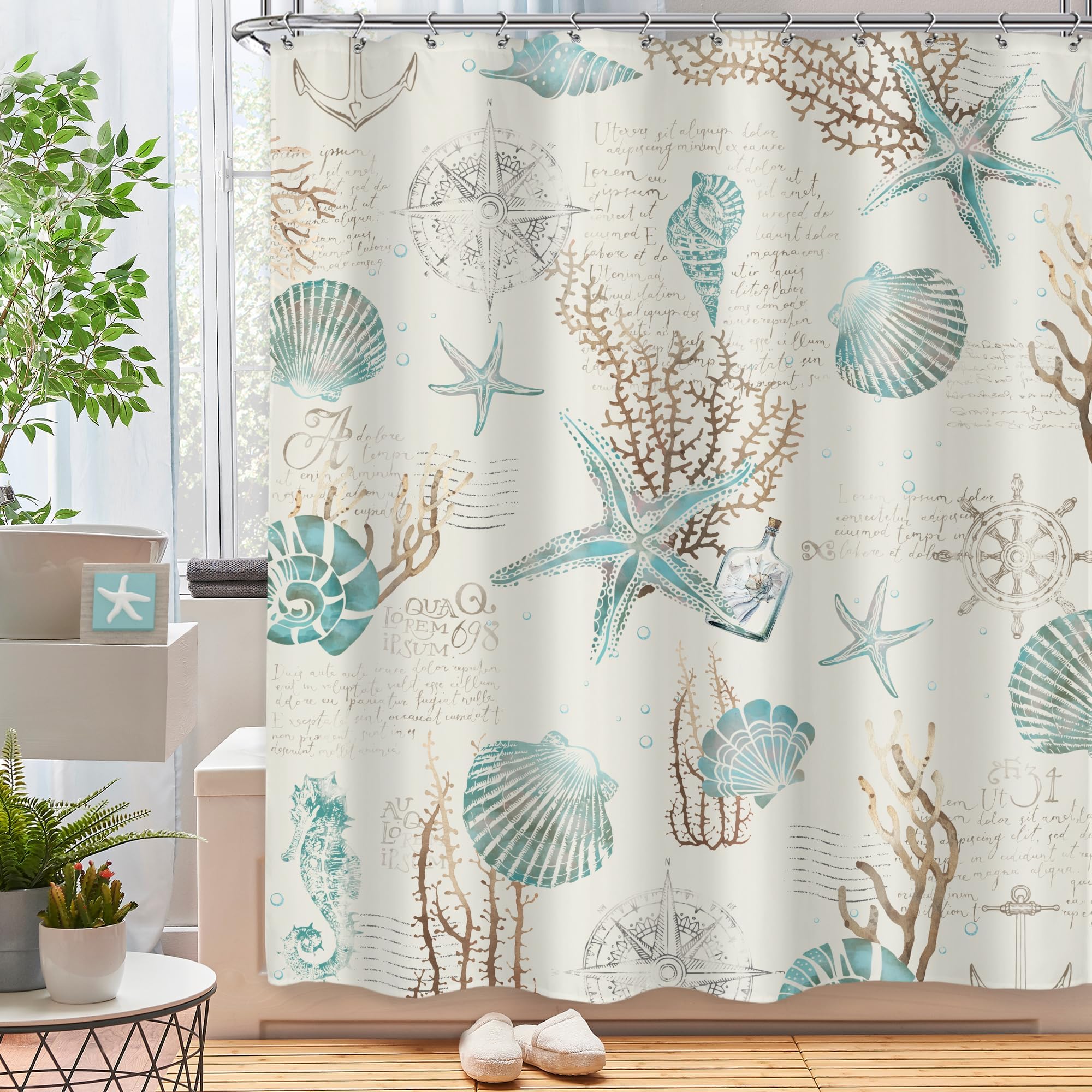 Amazon.com: Omifly Starfish and Seashells Shower Curtain 60Wx72H Inch ...