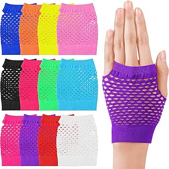 Amazon.com: Kigeli 60 Pairs Fingerless Fishnet Neon Gloves Summer ...