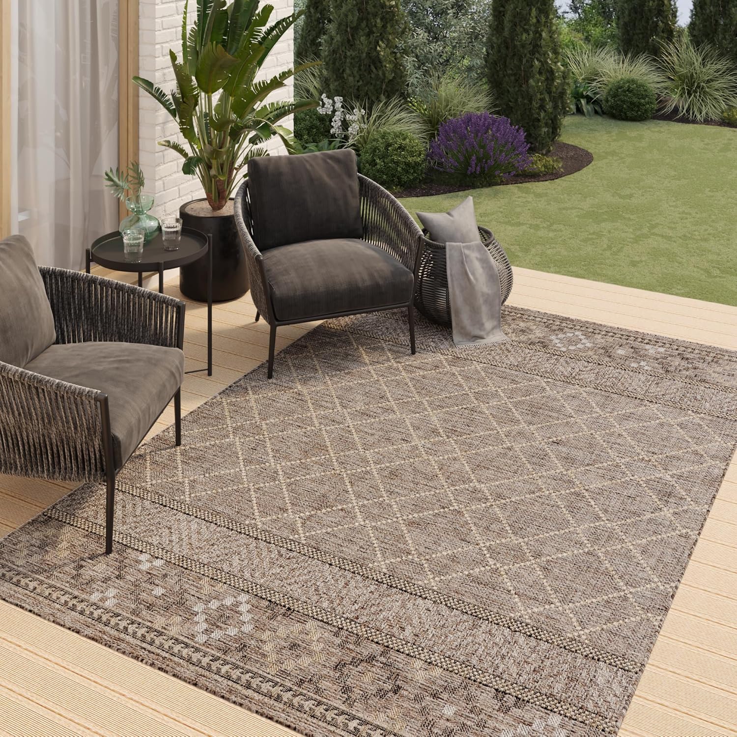 Amazon.com: TAPISO Melissa Area Rug 4x6 ft - Indoor Outdoor, Geometric ...