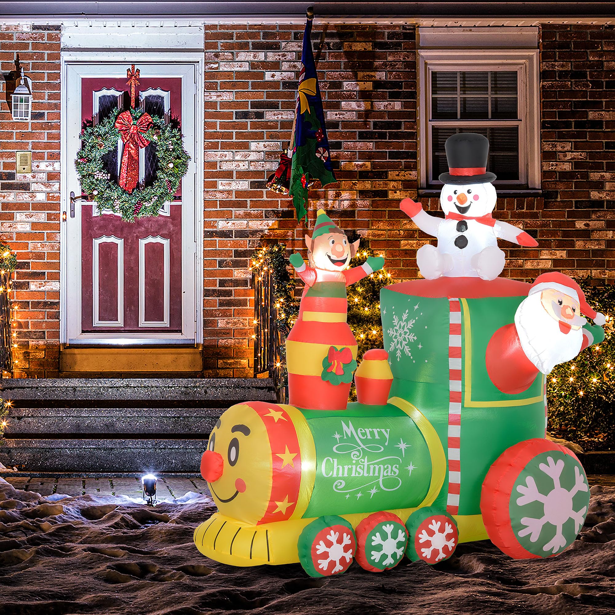 Amazon.com: Outsunny 6FT Christmas Inflatables Train, Santa Claus and ...