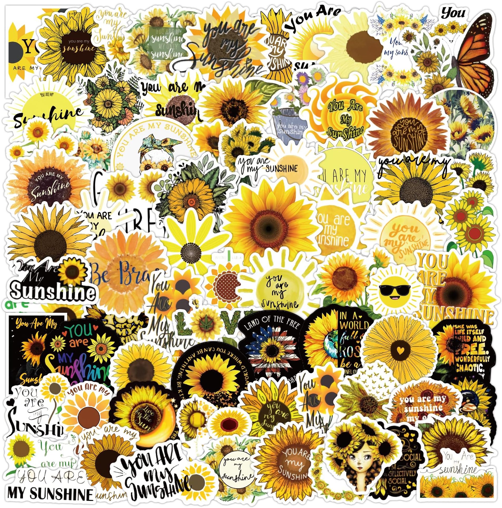 Amazon.com: Sunflower Stickers 50Pack with Positive Words -Waterproof ...