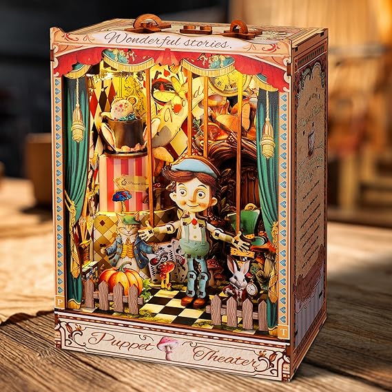 Amazon.com: FUNPOLA LED 3D Wood Puzzle Puppet Theater Book Nook Kit ...