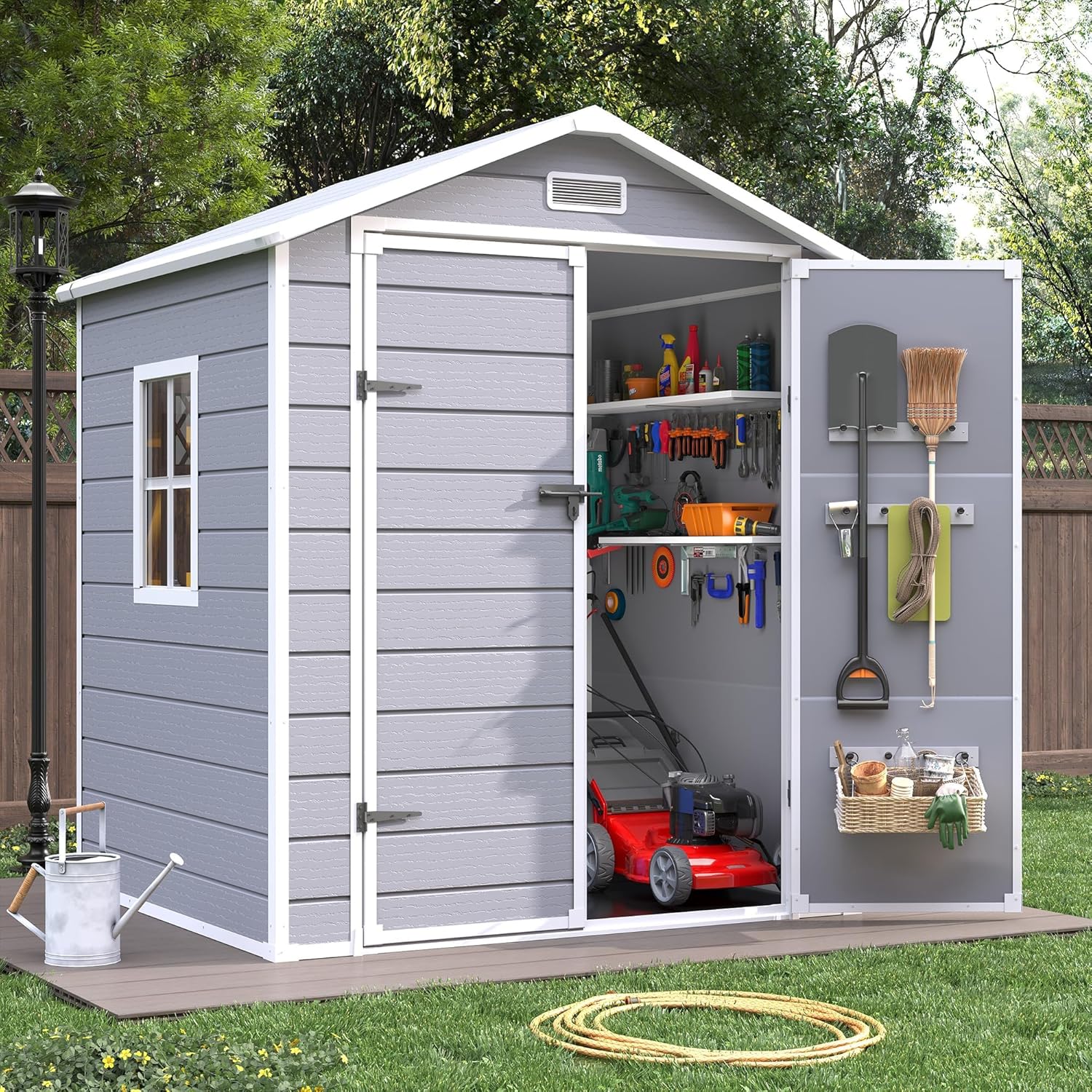 Amazon.com : VONZOY 6x4.5 FT Outdoor Storage Sheds with Floor, Resin Garden Shed with Lockable ...