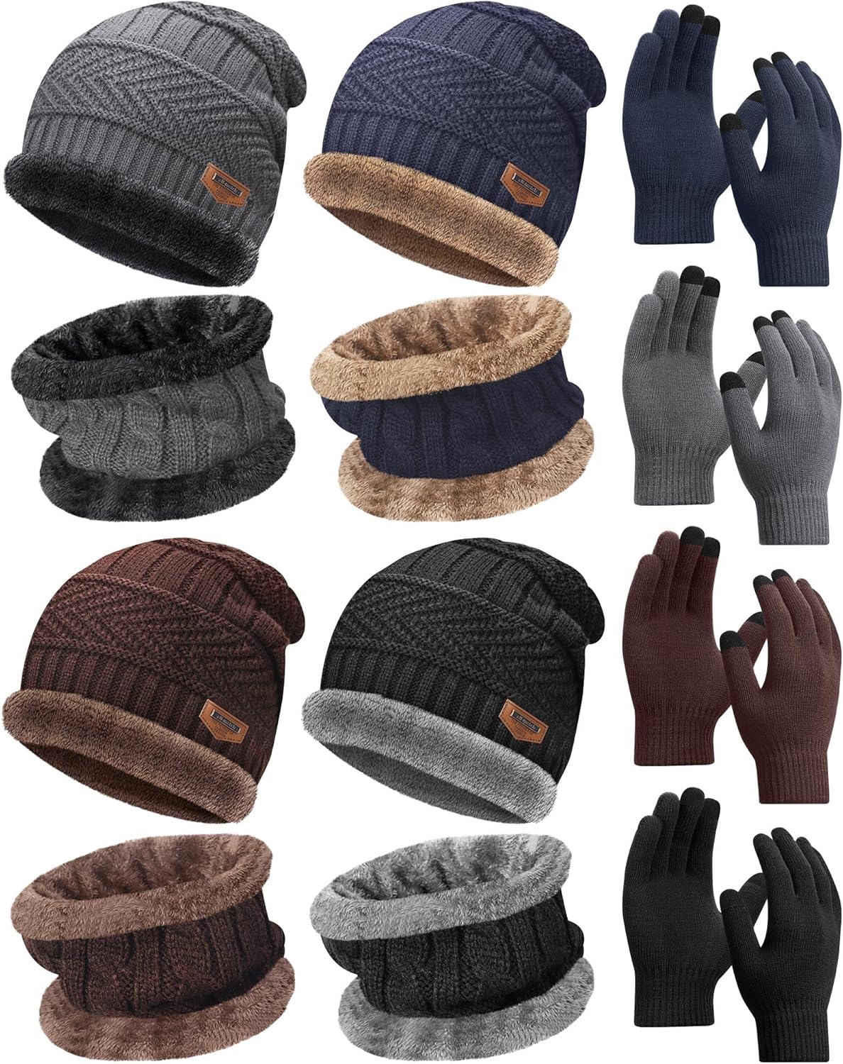 12 Pieces Winter Hat Scarf Gloves Set Snow Beanie Hat Knit Skull Caps ...