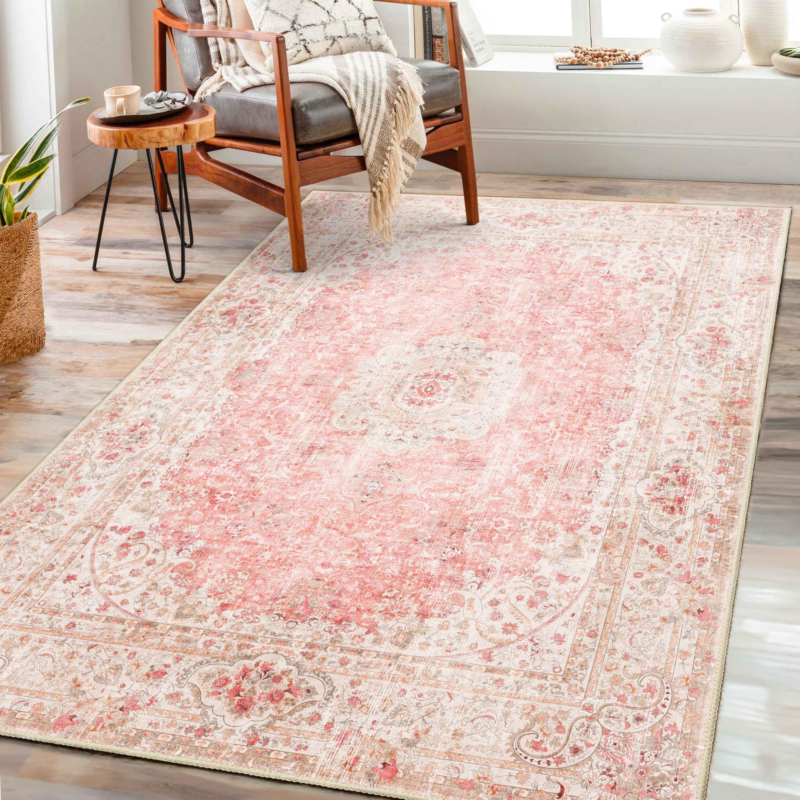 Amazon.com: Vhong Pink Area Rugs Washable Boho Vintage Modern Neutral ...