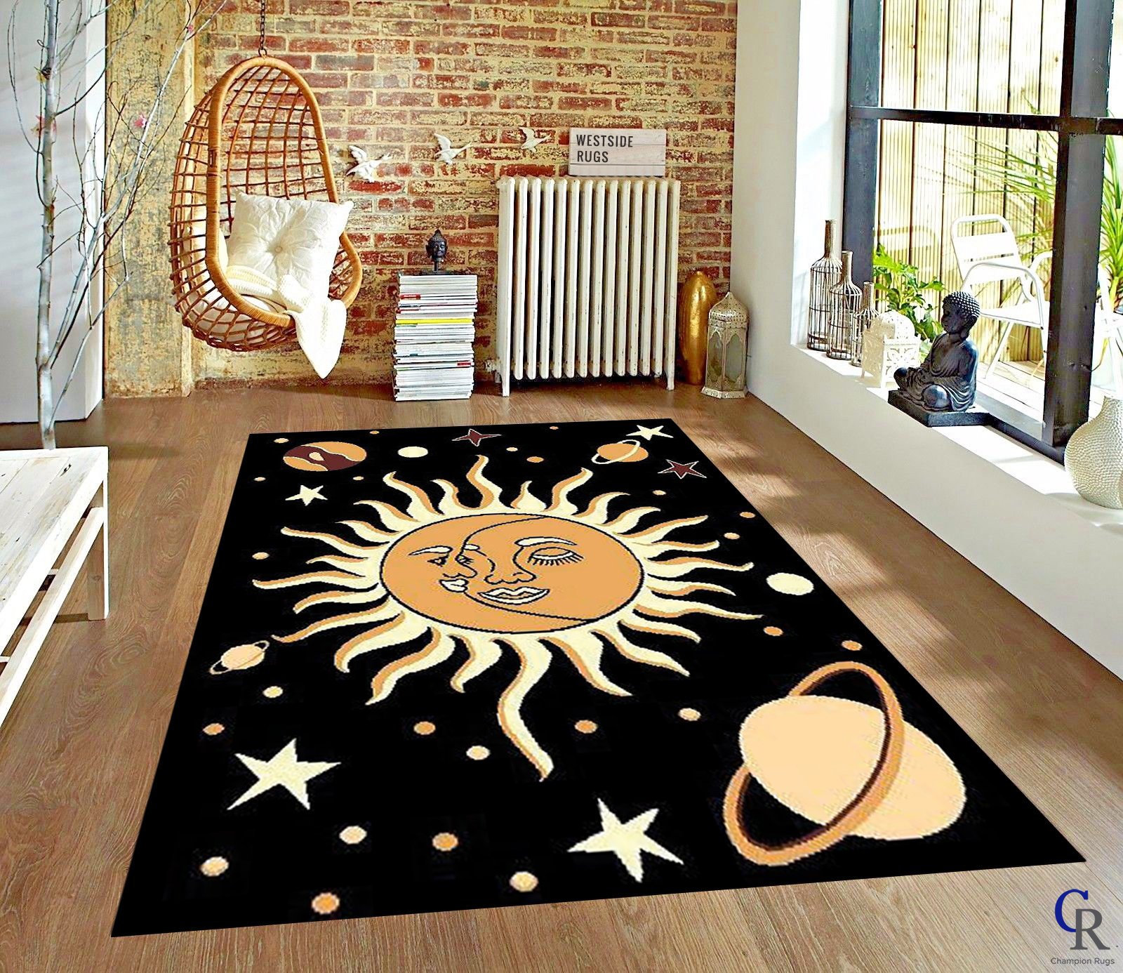 Amazon.com: Sun Moon Stars Planets Solar System Area Rug (5’ 3” x 7’ 5 ...