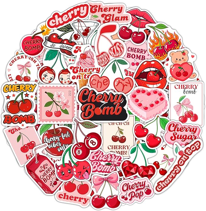 Amazon.com: 100Pcs Cherry Stickers Waterproof Small for Phone - Cute ...