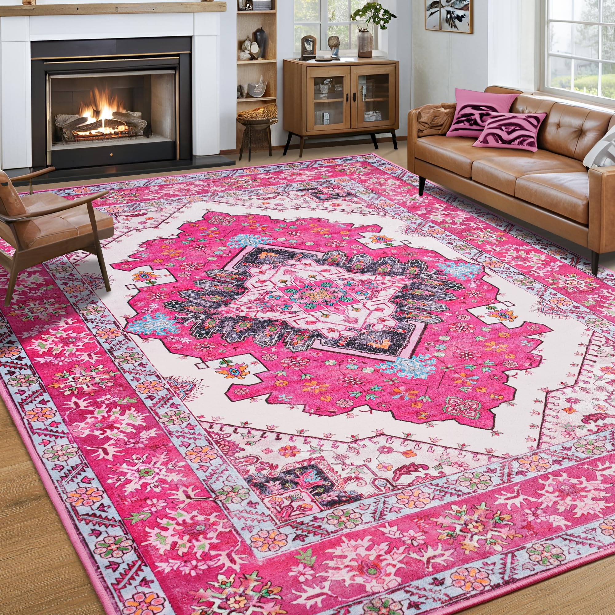 Amazon.com: Noahas Hot Pink 6x9 Area Rugs for Living Room, Vintage ...