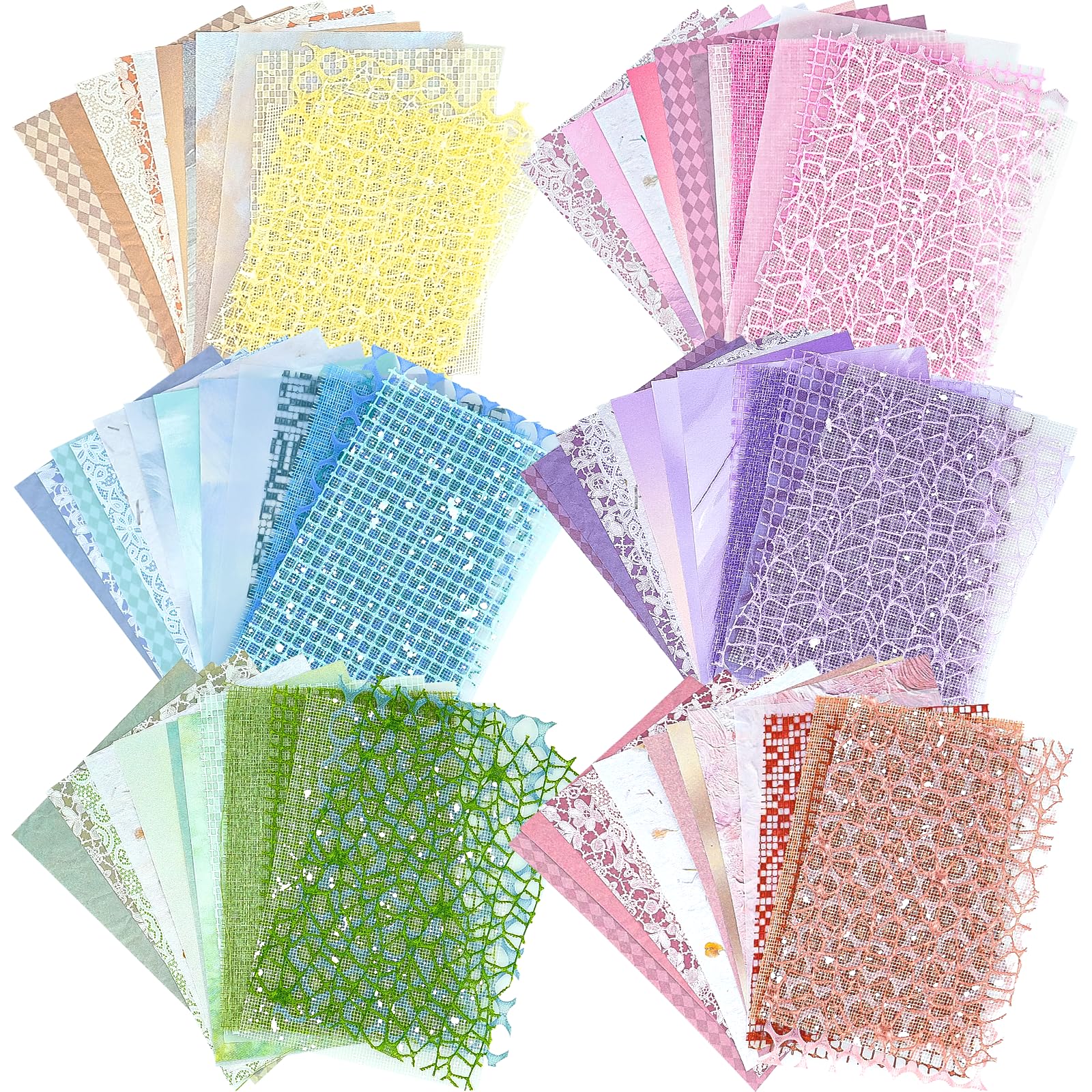 Amazon.com : Aromoty 90 sheets Textured Scrapbook Paper&Mesh Fabric set ...