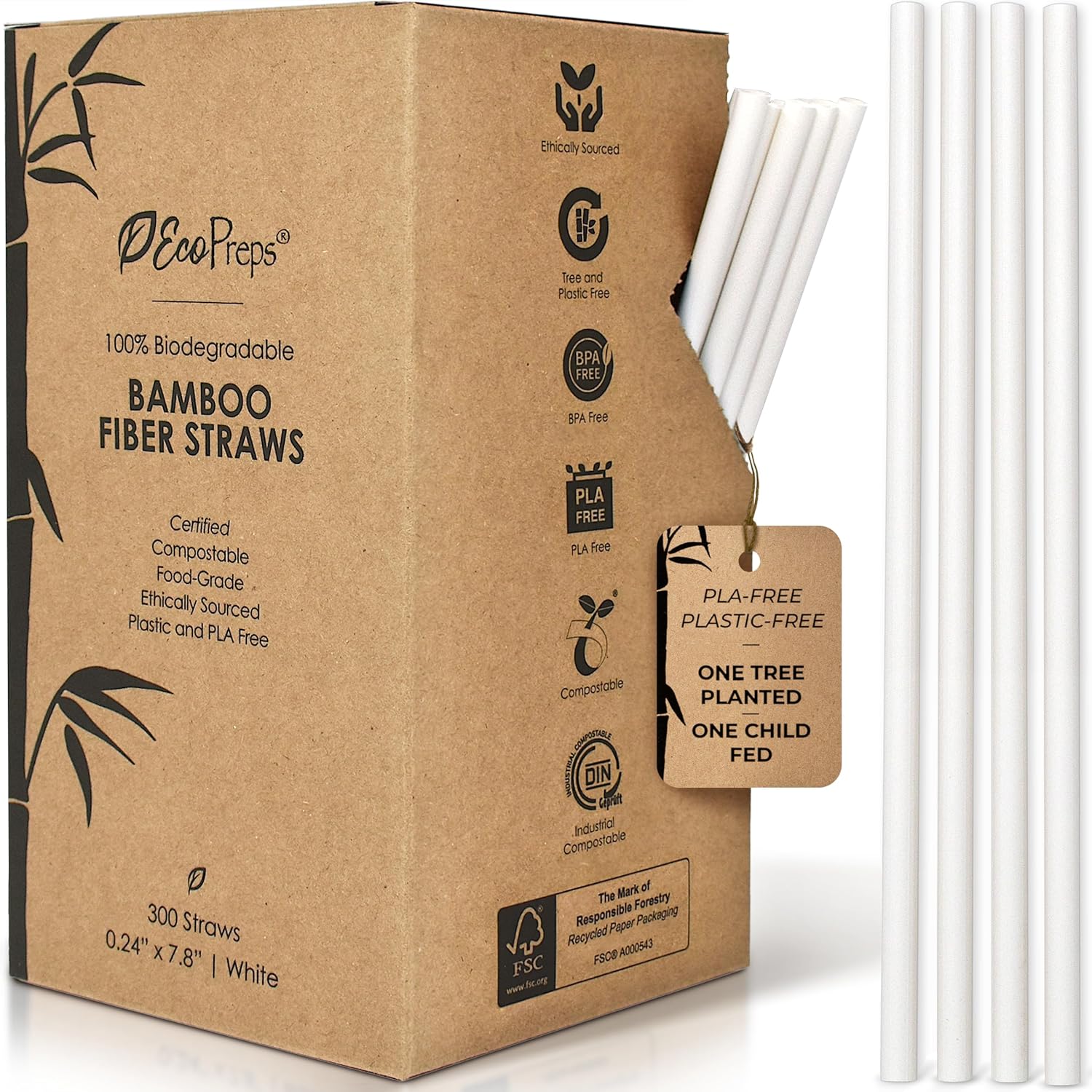 Amazon.com: EcoPreps Biodegradable Bamboo Fiber Straws | 300 Count, 100 ...