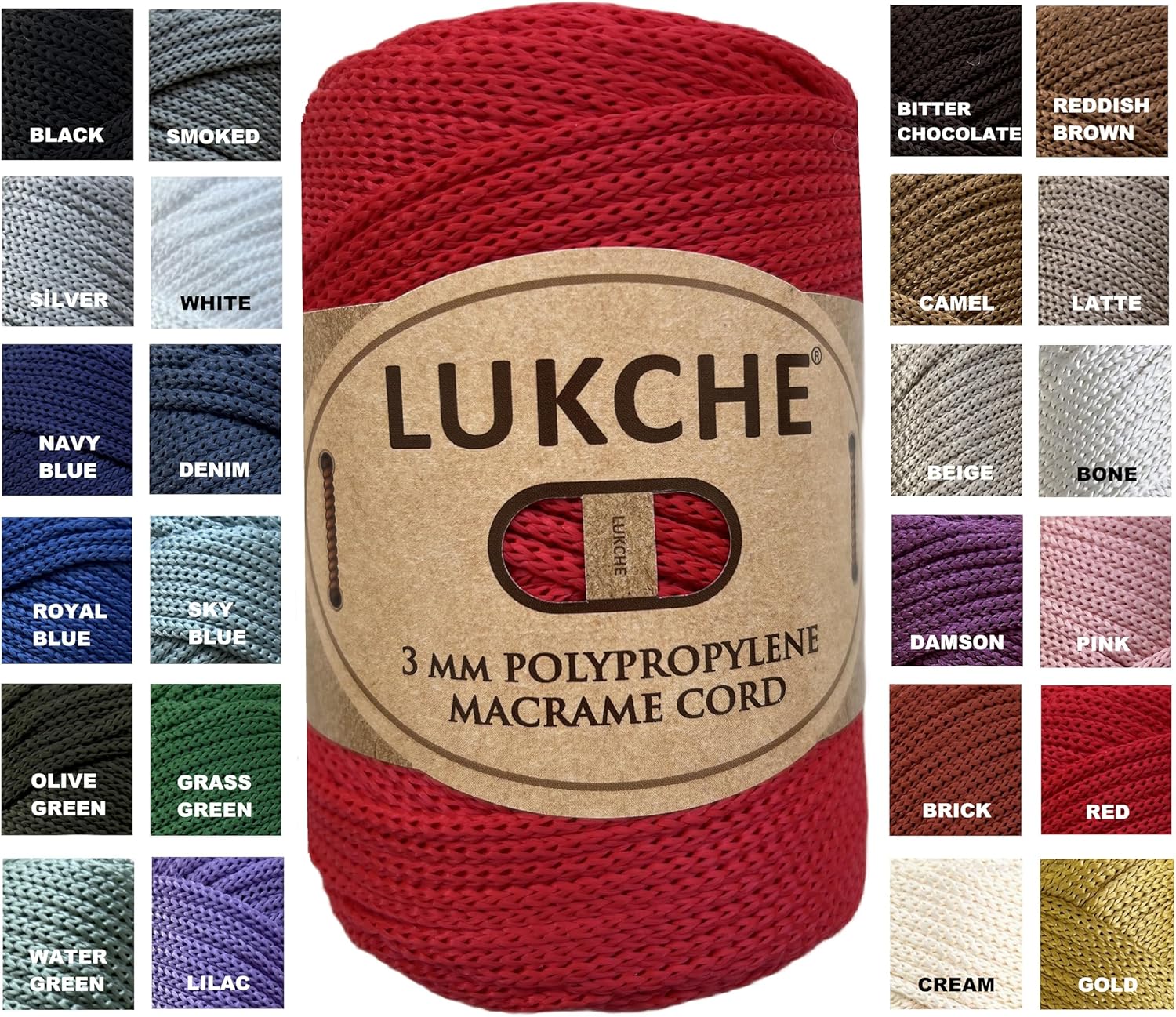Amazon.com: Lukche 3mm Premium Polyester Macrame Cord (147 Yards), (8. ...