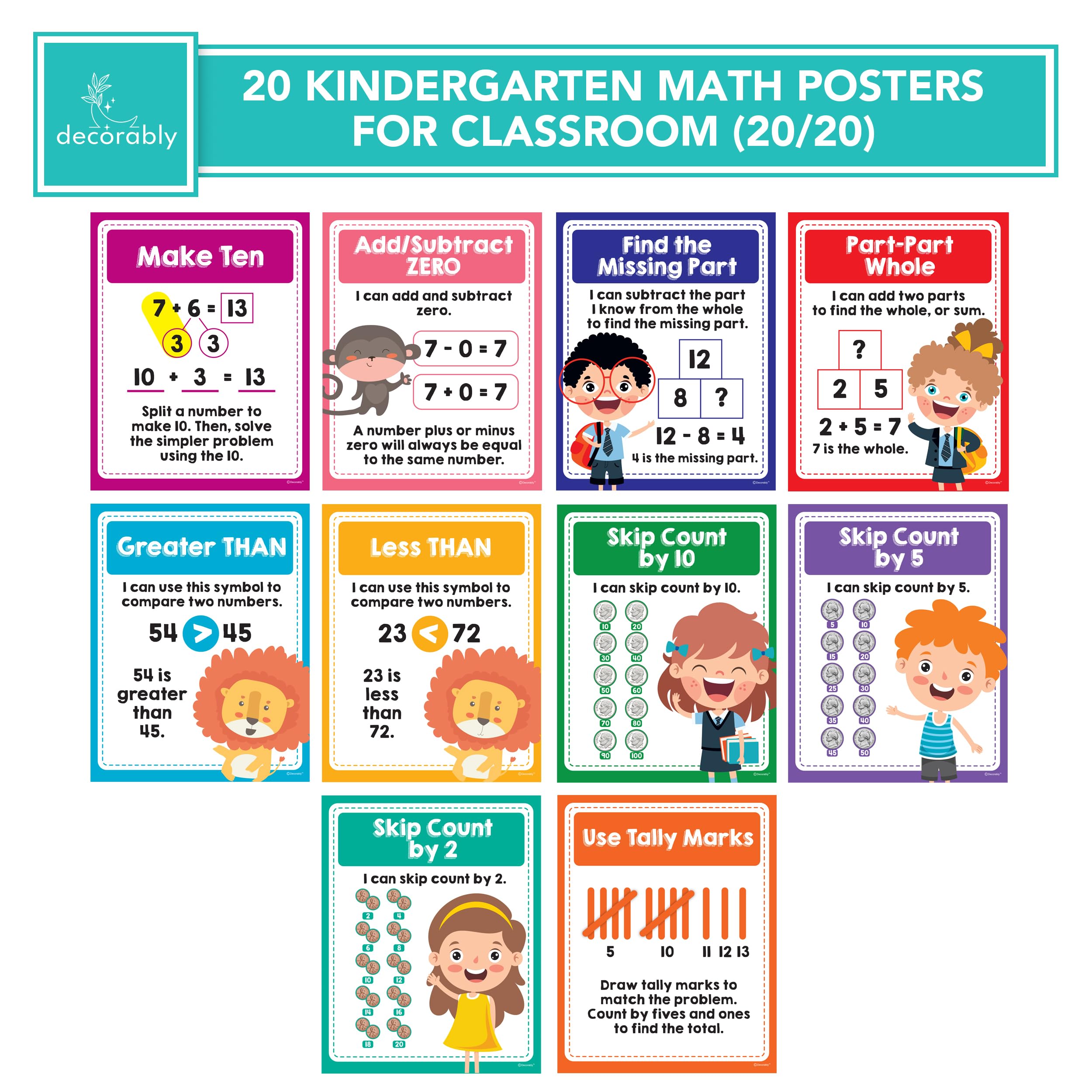 Snapklik.com : Decorably 20 Vibrant-Themed Math Posters For Elementary ...