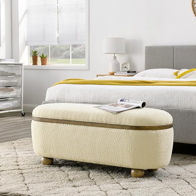 Amazon.com: TEFUNE Oval Bedroom Storage Bench with Oval Solid Wood Legs ...