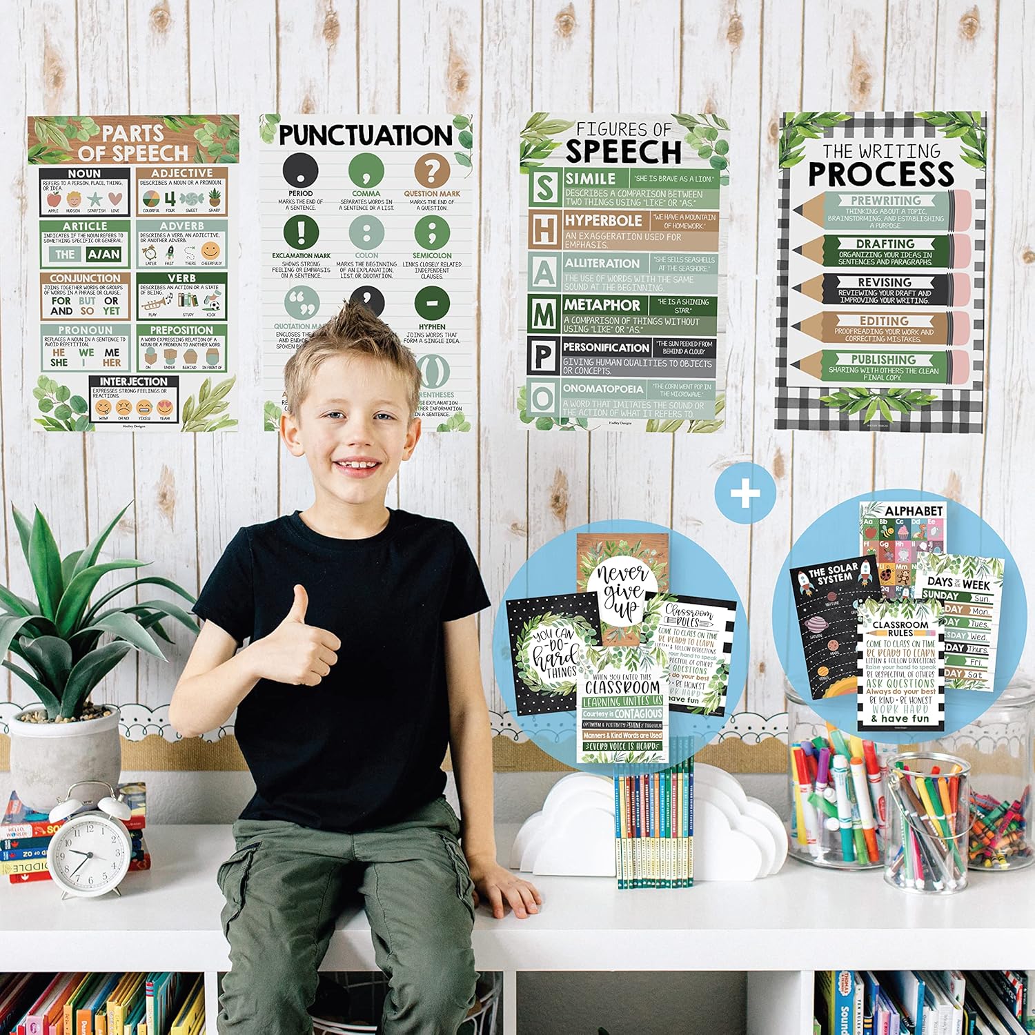 Amazon.com: 4 Farmhouse Grammar Posters For Language Arts - ELA Posters ...